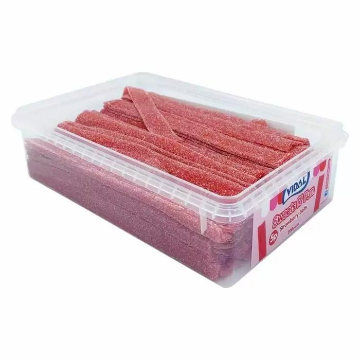 Vidal Fizzy Strawberry Belts Tub - Jessica's Sweets Vidal Fizzy Strawberry Belts Tub - Jessica's Sweets