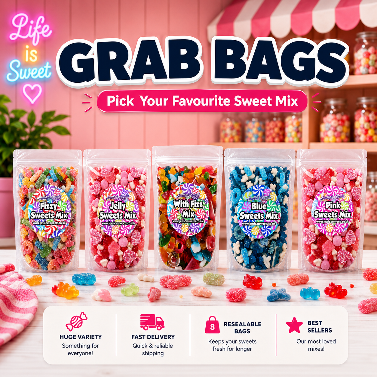 1kg Sweet Grab Bags - Jessica's Sweets